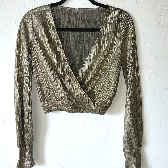 Tops | Zara Gold Shiny Foil Crop Top | Poshmark